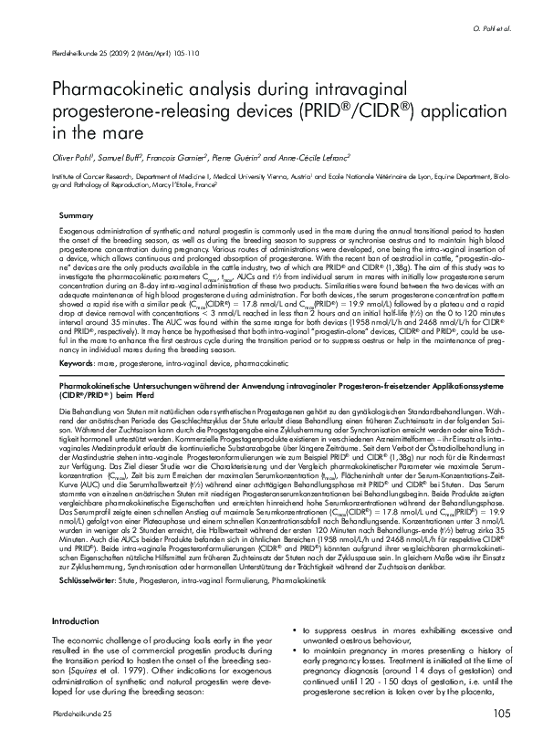 (PDF) Pharmacokinetic analysis during intravaginal progesterone-releasing devices (PRID®/CIDR ...