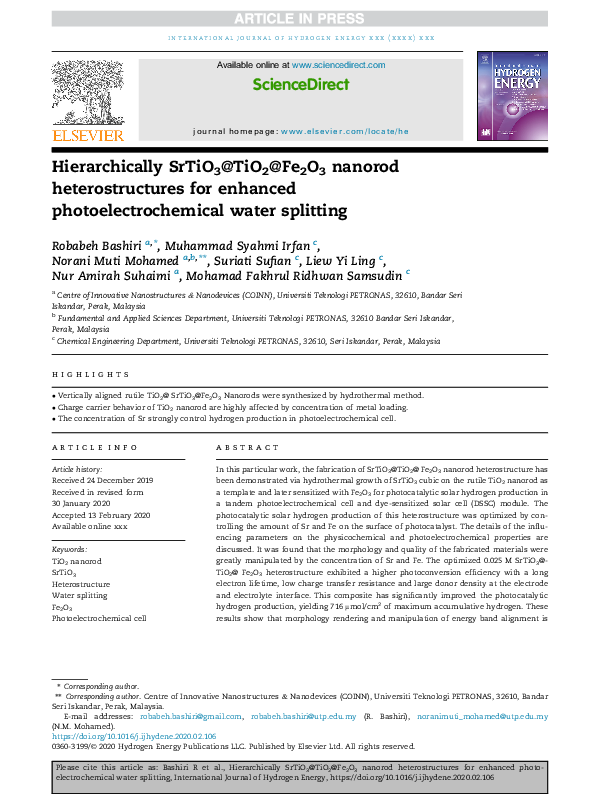 (PDF) Hierarchically SrTiO3@TiO2@Fe2O3 nanorod heterostructures for ...
