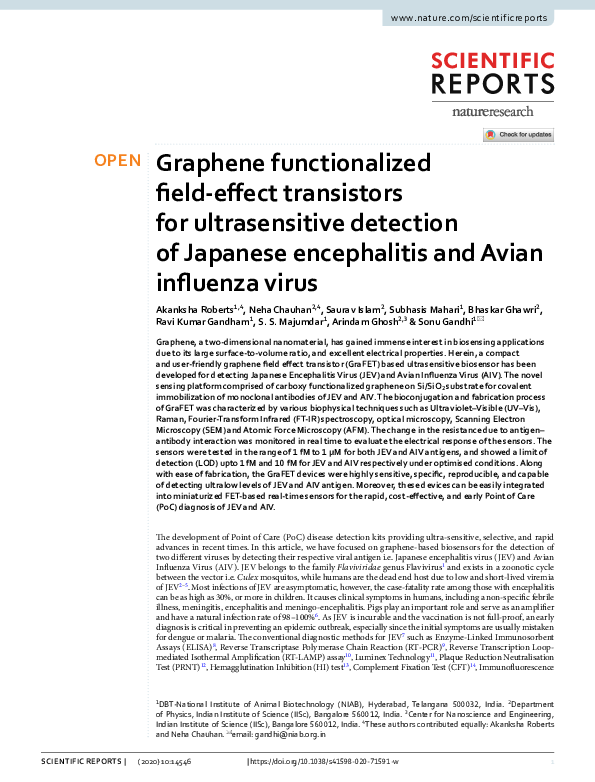 (PDF) Graphene functionalized field-effect transistors for ultrasensitive detection of Japanese ...