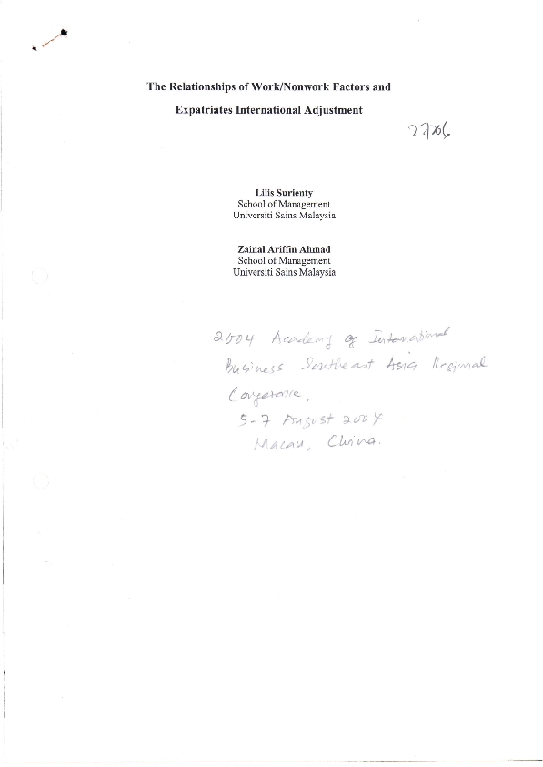 (PDF) The Relationships Of Work/Non Work Factors And Expatriates ...