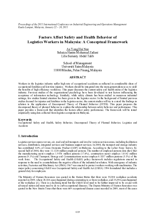 (PDF) Factors Affect Safety and Health Behavior of Logistics Workers in ...