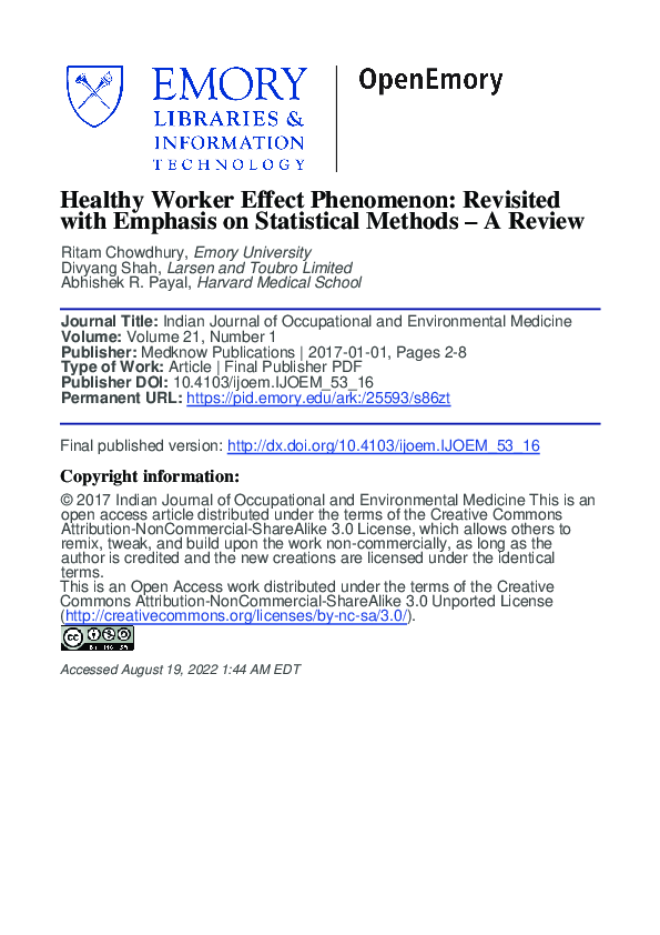 (PDF) Healthy worker effect phenomenon: Revisited with emphasis on ...