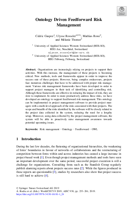 (PDF) Ontology Driven Feedforward Risk Management