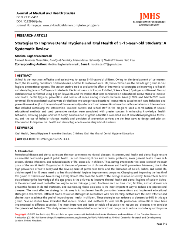 (PDF) Improving Oral Health in 5-15 Year-Olds: Review
