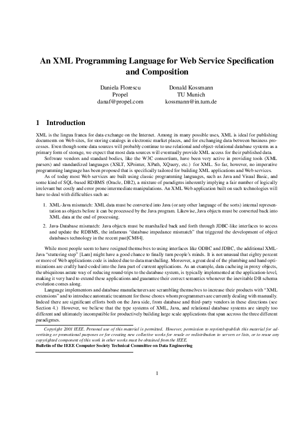 (PDF) XL: an XML programming language for Web service specification and composition