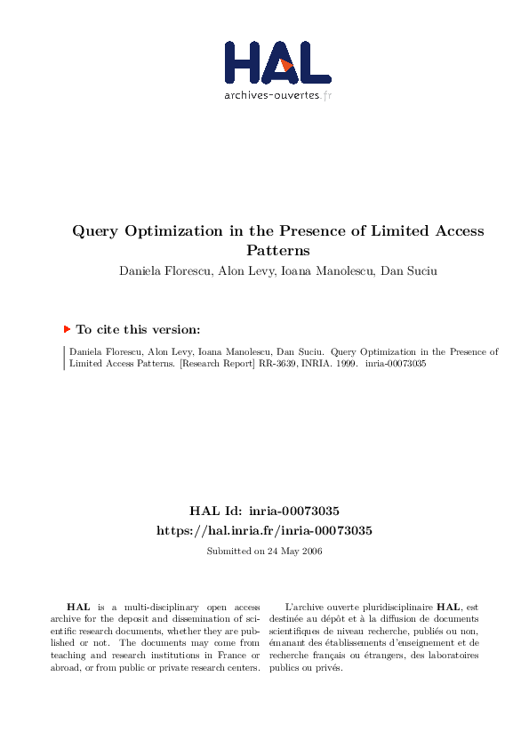 (PDF) Query optimization in the presence of limited access patterns