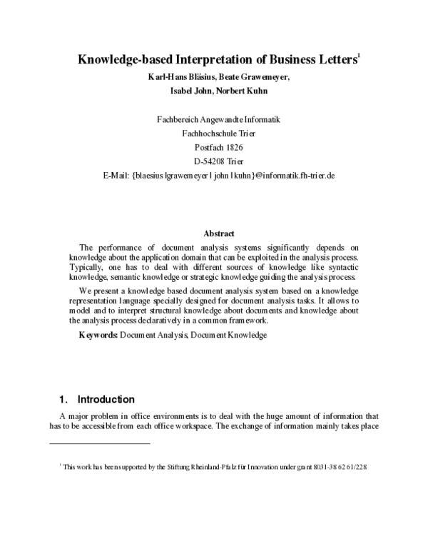(PDF) Knowledge-based interpretation of business letters | Norbert Kuhn - Academia.edu
