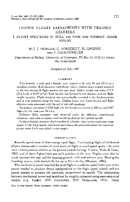 (PDF) Indoor Flight Experiments with Trained Kestrels: I. Flight ...