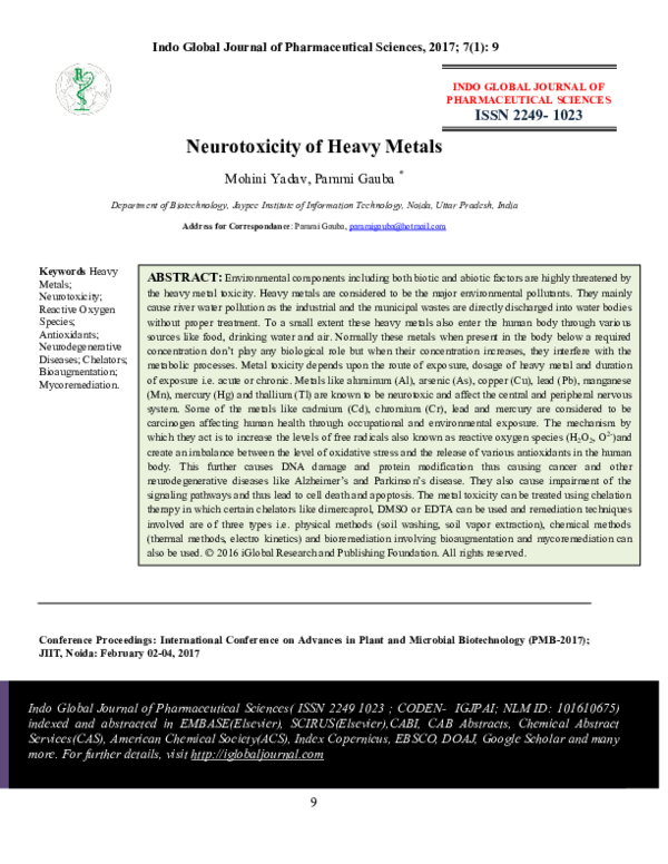 (PDF) Neurotoxicity of Heavy Metals