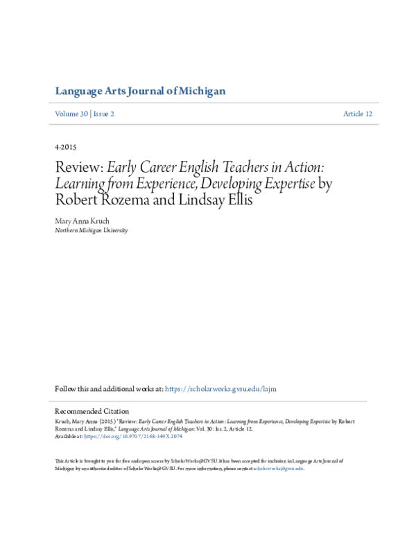 (PDF) Review: Early Career English Teachers in Action: Learning from Experience, Developing ...