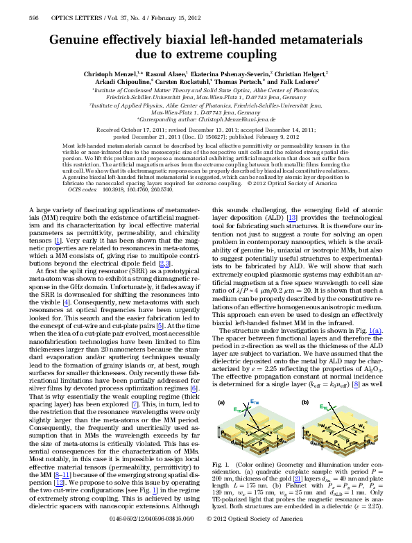 (PDF) Genuine effectively biaxial left-handed metamaterials due to ...