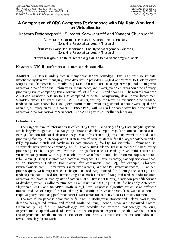 (PDF) A Comparison of ORC-Compress Performance with Big Data Workload on Virtualization