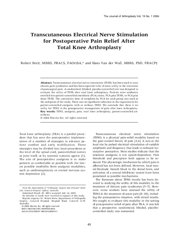 (PDF) Transcutaneous electrical nerve stimulation for postoperative pain relief after total knee ...