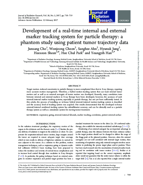 Development of a real-time internal and external marker tracking system for particle therapy: a ...