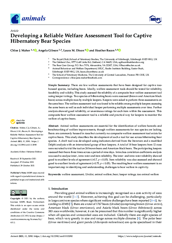 (PDF) Developing a Reliable Welfare Assessment Tool for Captive ...