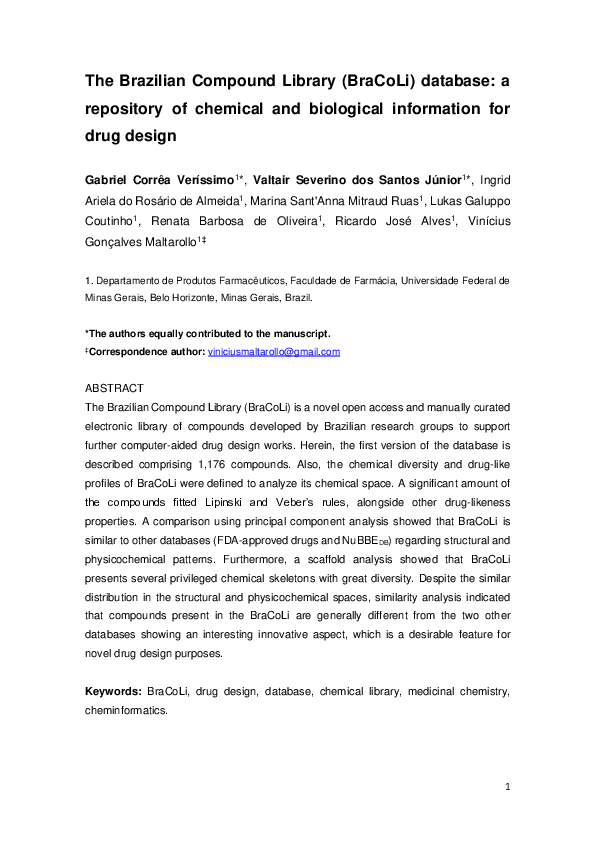 (PDF) The Brazilian compound library (BraCoLi) database: a repository ...