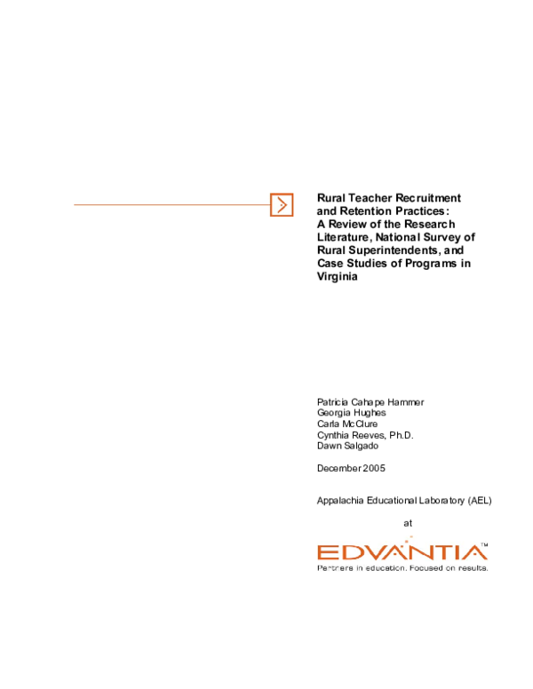 (PDF) Rural Teacher Recruitment and Retention Practices: A Review of ...