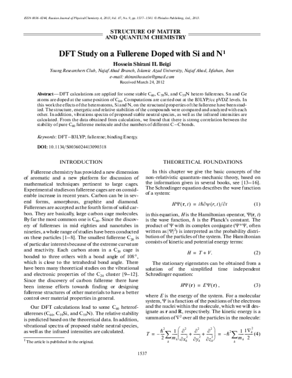 (PDF) DFT study on a fullerene doped with Si and N