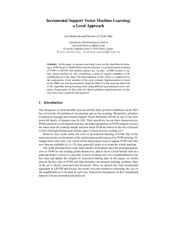 (PDF) Incremental Support Vector Machine Learning: A Local Approach (PDF) Incremental Support Vector Machine Learning: A Local Approach