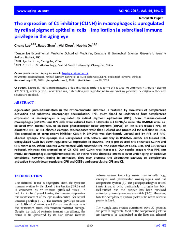 (PDF) The expression of C1 inhibitor (C1INH) in macrophages is ...