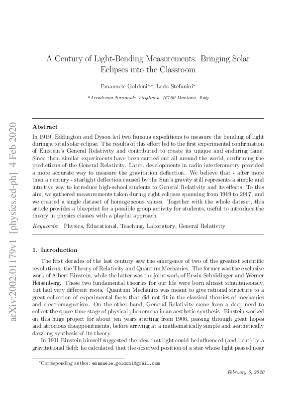 (PDF) A century of light-bending measurements: bringing solar eclipses ...
