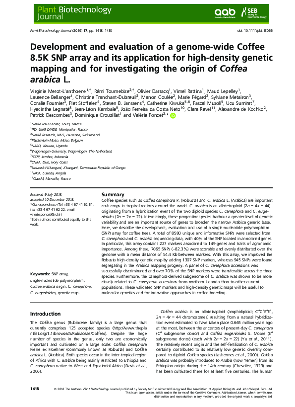 (PDF) Development and evaluation of a genome‐wide Coffee 8.5K SNP array and its application for ...