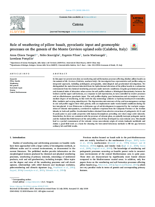 (PDF) Role of weathering of pillow basalt, pyroclastic input and ...