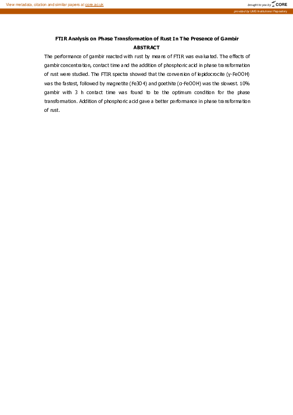 (PDF) FTIR Analysis on Phase Transformation of Rust In The Presence of ...