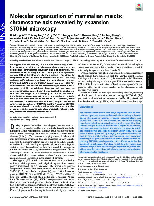 (PDF) Molecular organization of mammalian meiotic chromosome axis ...