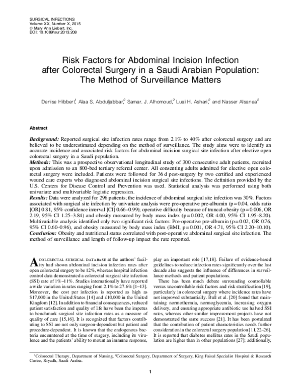 (PDF) Risk Factors for Abdominal Incision Infection after Colorectal ...