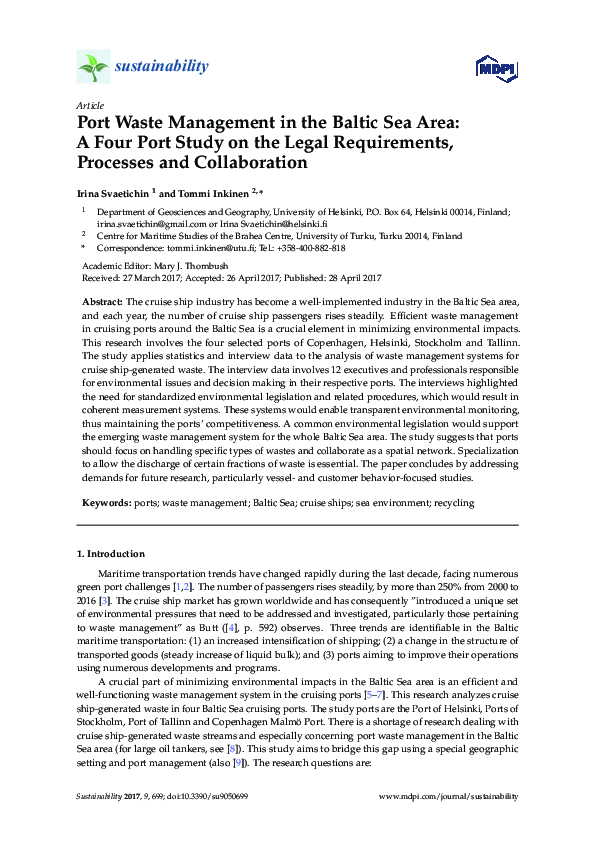 (PDF) Port Waste Management in the Baltic Sea Area: A Four Port Study ...