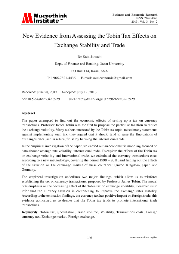 (PDF) New Evidence from Assessing the Tobin Tax Effects on Exchange ...