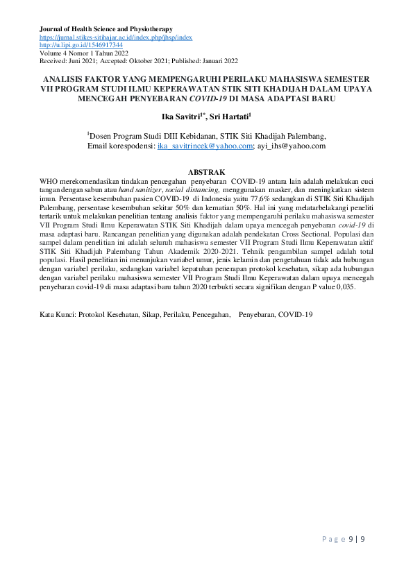 (PDF) Analisis Faktor Yang Mempengaruhi Perilaku Mahasiswa Semester VII Program Studi Ilmu ...