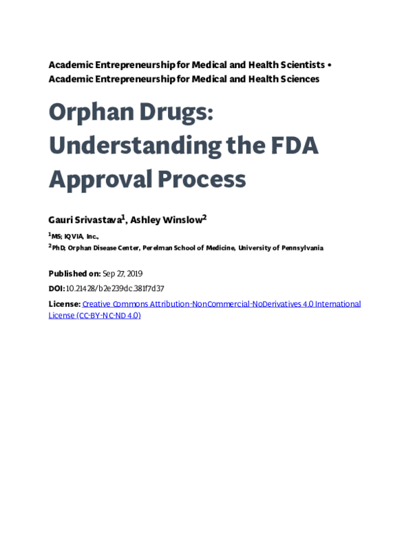 (PDF) Orphan Drugs: Understanding the FDA Approval Process