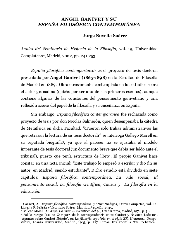 (PDF) Angel Ganivet y su España filosófica contemporánea