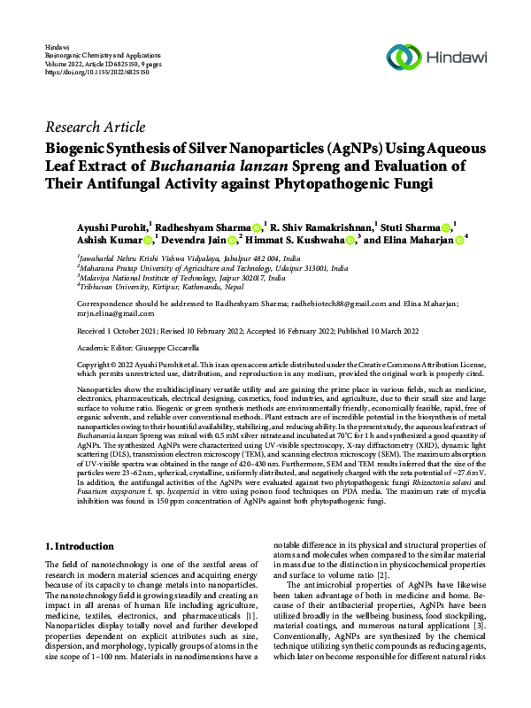 (PDF) Biogenic Synthesis of Silver Nanoparticles (AgNPs) Using Aqueous Leaf Extract of ...