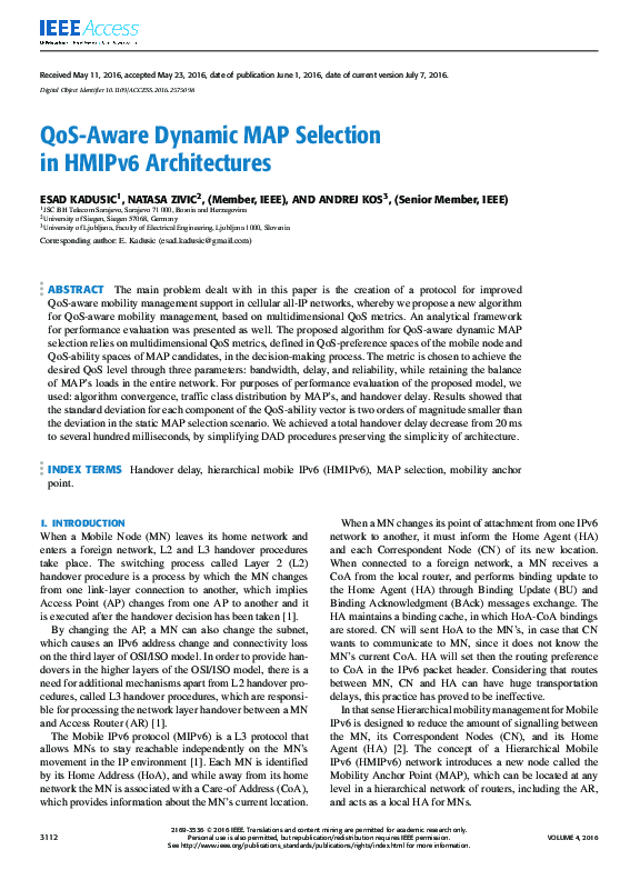 (PDF) QoS-Aware Dynamic MAP Selection in HMIPv6 Architectures