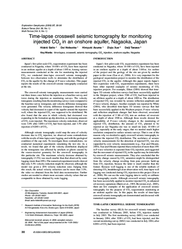 Pdf Time Lapse Crosswell Seismic Tomography For Monitoring Injected Co2 In An Onshore Aquifer