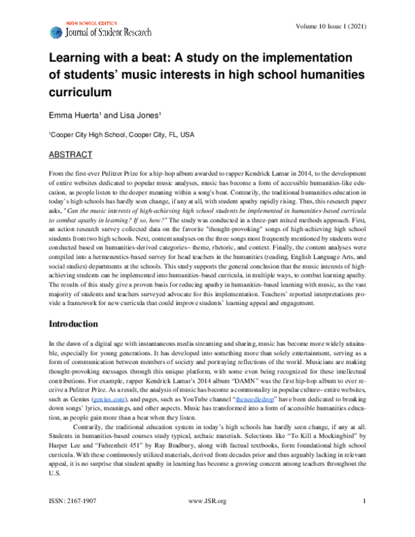 (PDF) Learning with a Beat: A Study on the Implementation of Students ...