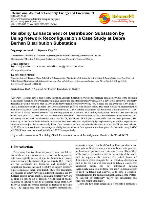 Pdf Reliability Enhancement Of Distribution Substation By Using