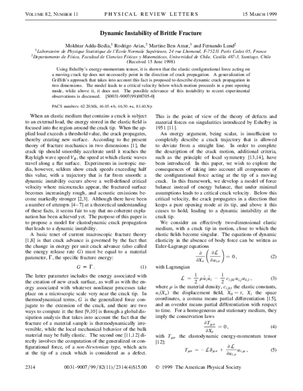 (PDF) Instability in Dynamic Brittle Fracture