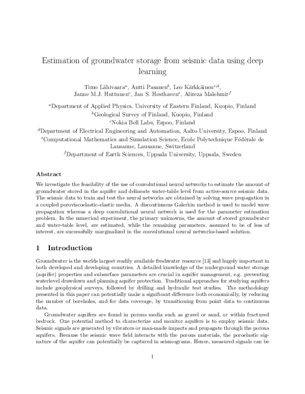 Pdf Estimation Of Groundwater Storage From Seismic Data Using Deep Learning 