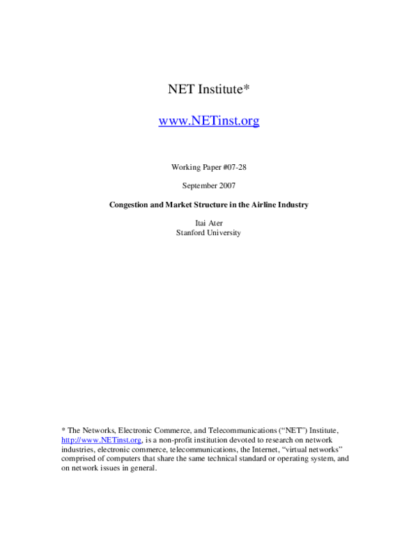 (PDF) Congestion and Market Structure in the Airline Industry | Itai ...