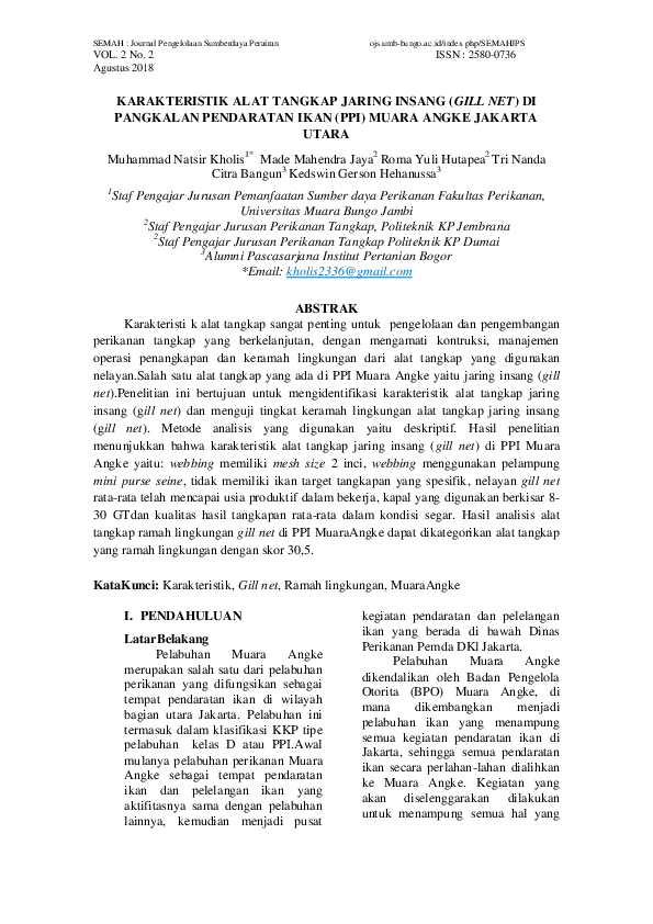 (PDF) Karakteristik Alat Tangkap Jaring Insang (Gill Net) DI Pangkalan ...