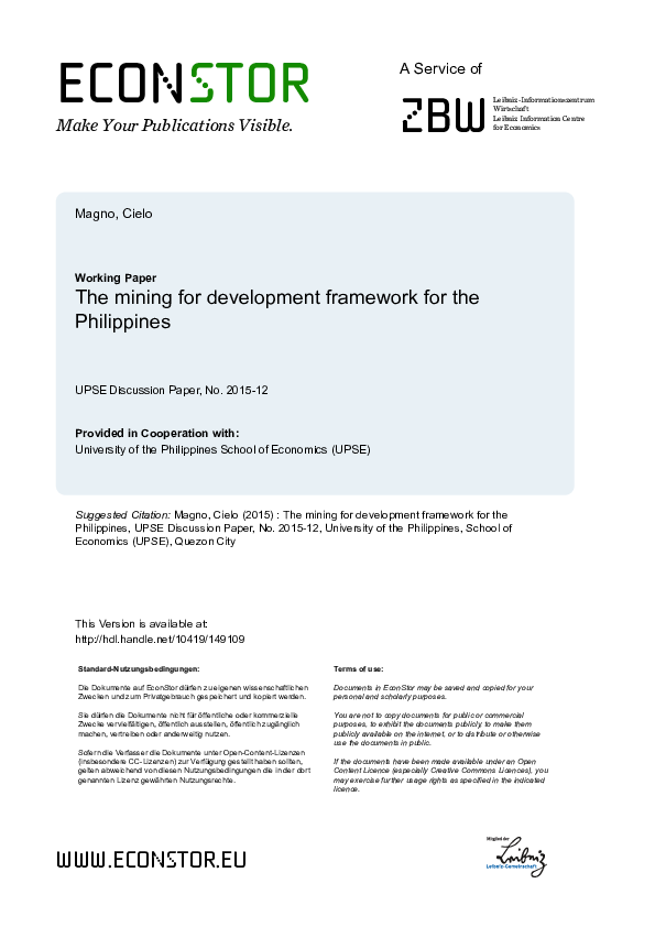 (PDF) A Service of zbw The mining for development framework for the ...