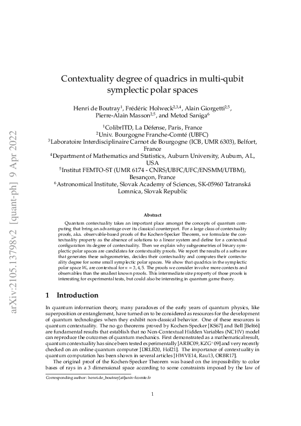 Pdf Contextuality Degree Of Quadrics In Multi Qubit Symplectic Polar Spaces