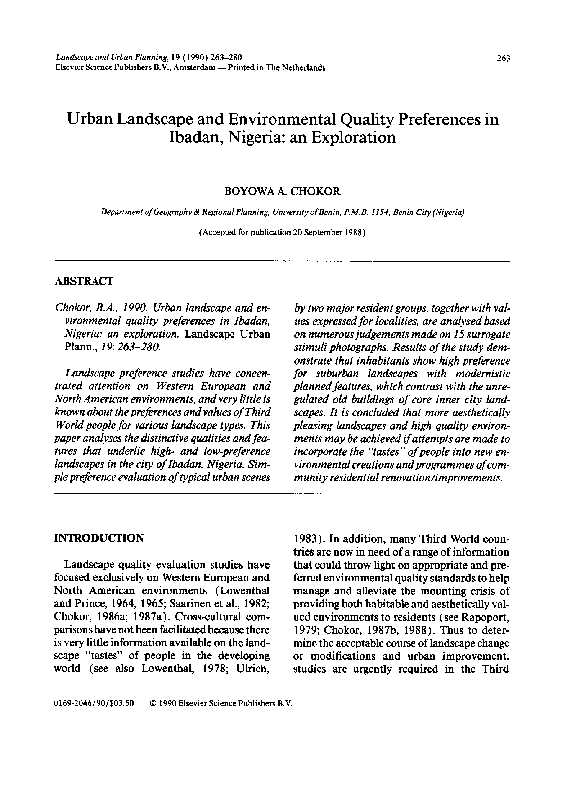 (PDF) Urban landscape and environmental quality preferences in Ibadan ...