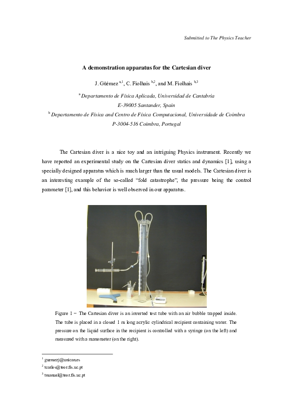 (PDF) A Demonstration Apparatus for the Cartesian Diver