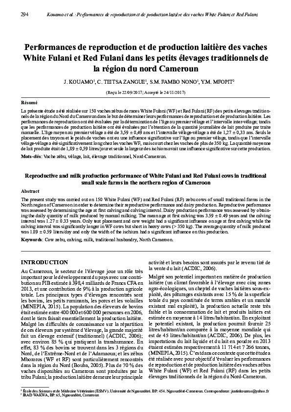 (PDF) Reproductive and milk production performance of White Fulani and ...