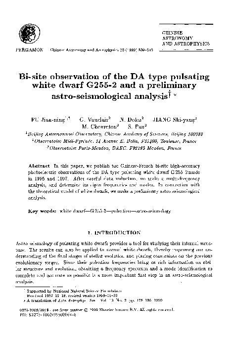 (PDF) Bi-site observation of the DA type pulsating white dwarf G255-2 ...